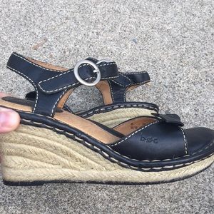 b.o.c. | Shoes | Womens Boc Black Leather Wedge Sandals 6m Euc | Poshmark